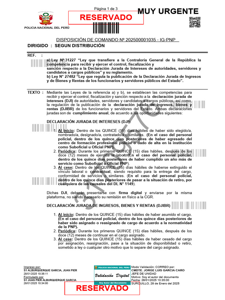 Instrucciones para Declaraciones Juradas PNP | PDF | Perú