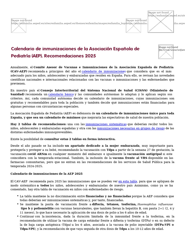 Enfamilia - Calendario de Inmunizaciones de La Asociacion Espanola de Pediatria Aep ...