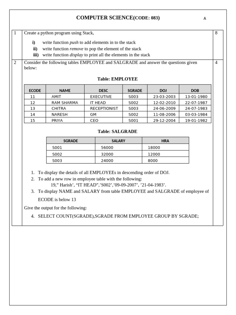 xii cs practical sets | PDF | Computing