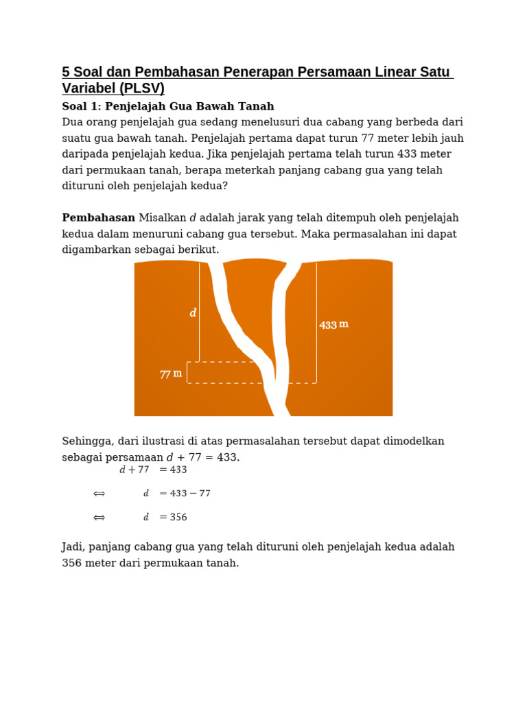 5 Soal Dan Pembahasan Penerapan Persamaan Linear Satu Variabel | PDF