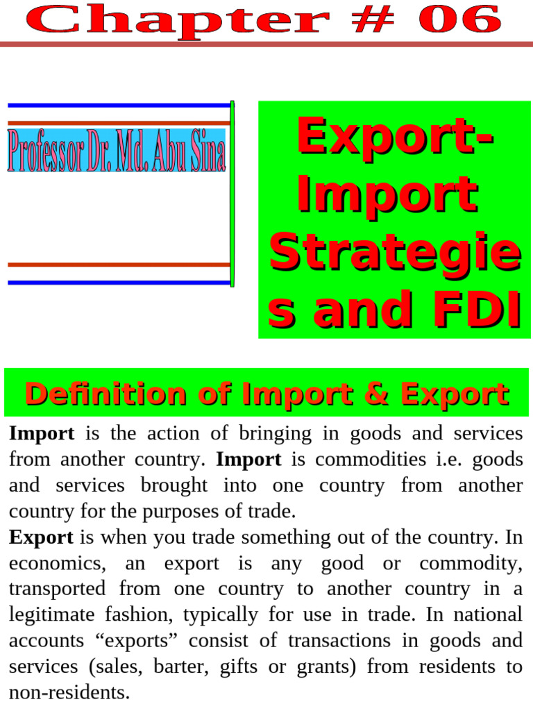 Chapter # 6 Export and Import Strategies & FDI | PDF | Foreign Direct ...