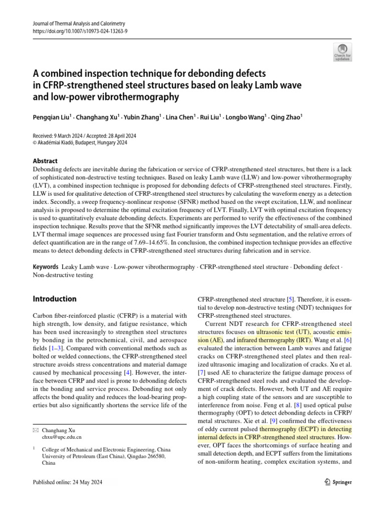 A Combined Inspection Technique For Debonding Defects In Cfrp Strengthned Steel Pdf Waves