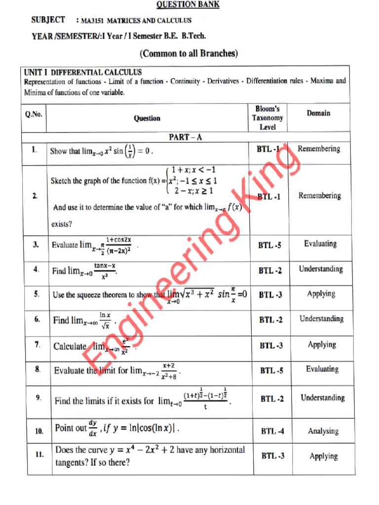 MA3151 Part A&B Important | PDF | Function (Mathematics) | Applied ...