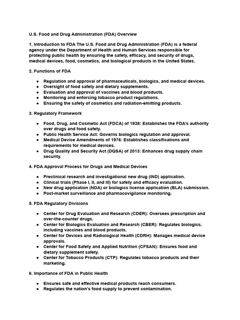 FDA Overview and Functions Explained | PDF | Food And Drug ...