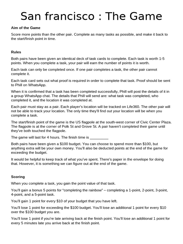 Rules San Francisco The Game | PDF