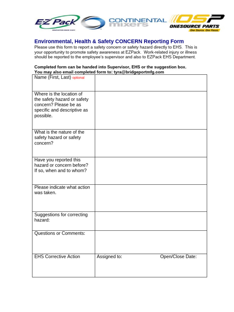 EHS Concerned Reporting Form | PDF