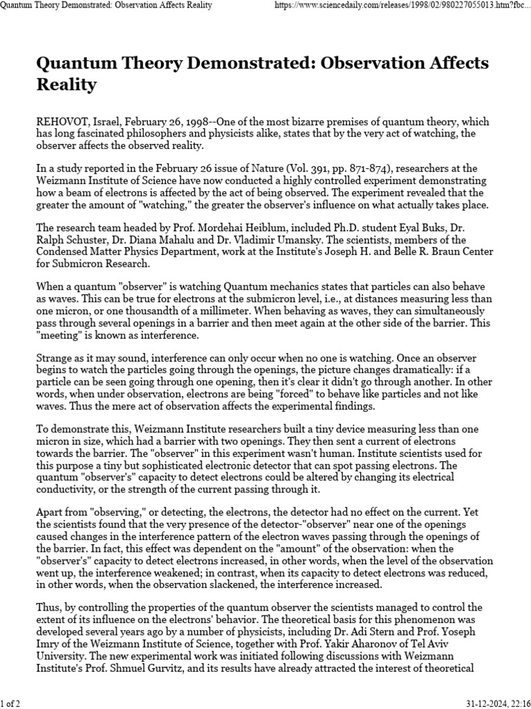 Quantum Theory - Science Daily | PDF | Electron | Quantum Mechanics