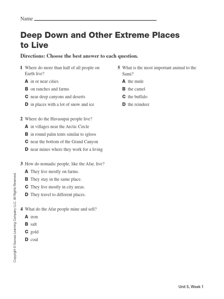 Unit 5 Week 1 Quiz (Print) | PDF