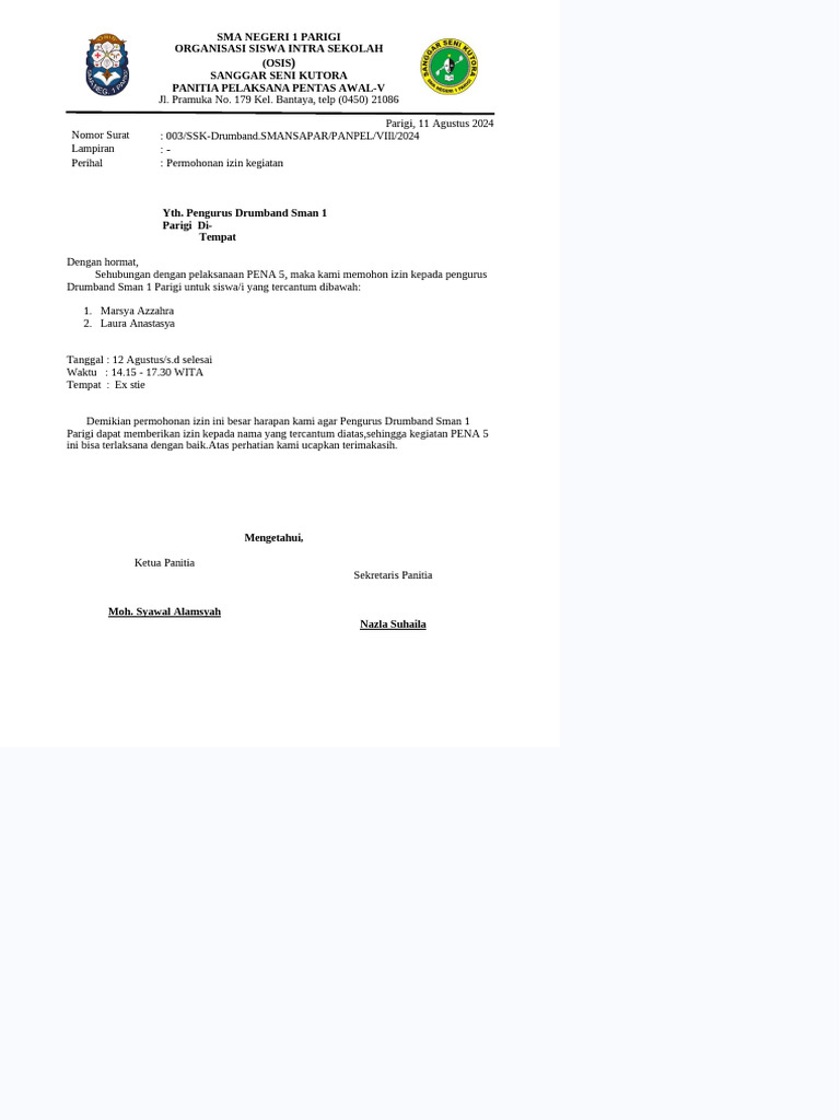 Surat Izin Drumband | PDF