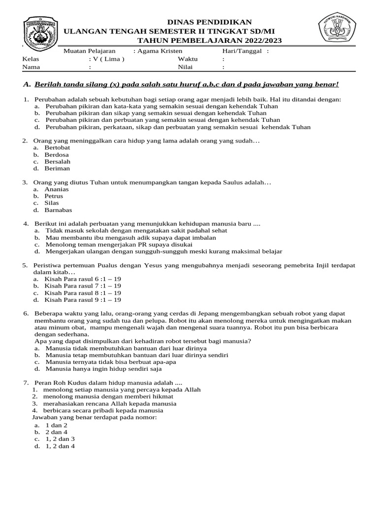 Soal Pas Genap Kelas 5 2023 | PDF