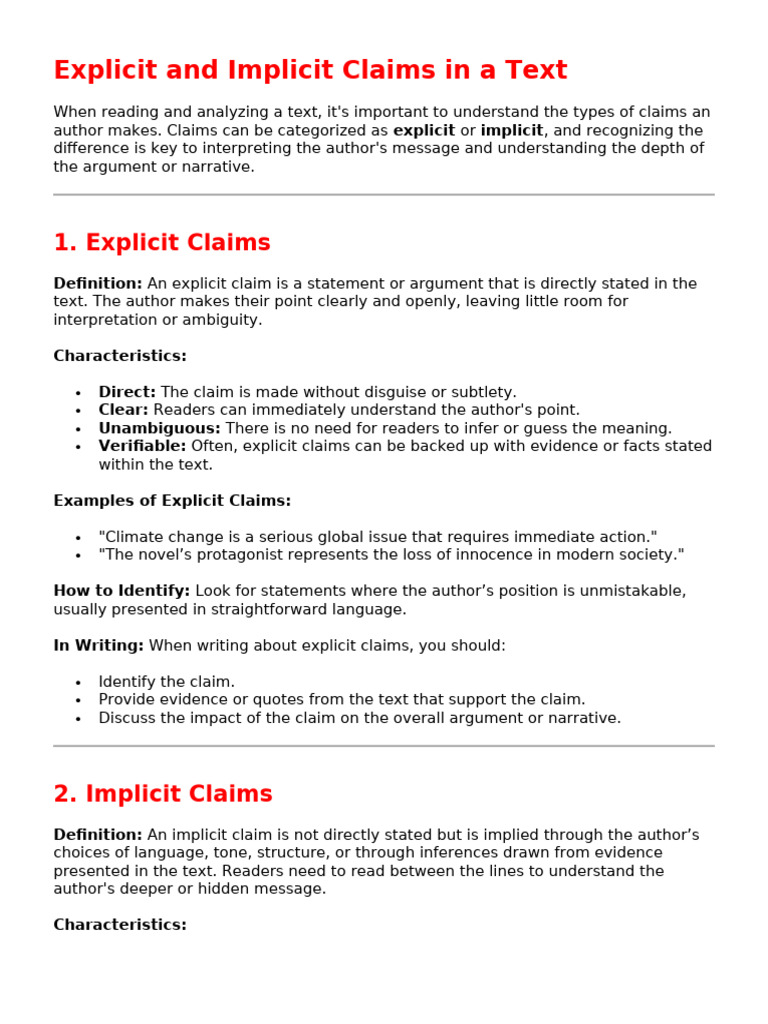 Explicit and Implicit Claims in A Text 4 Studs | PDF | Water Cycle ...