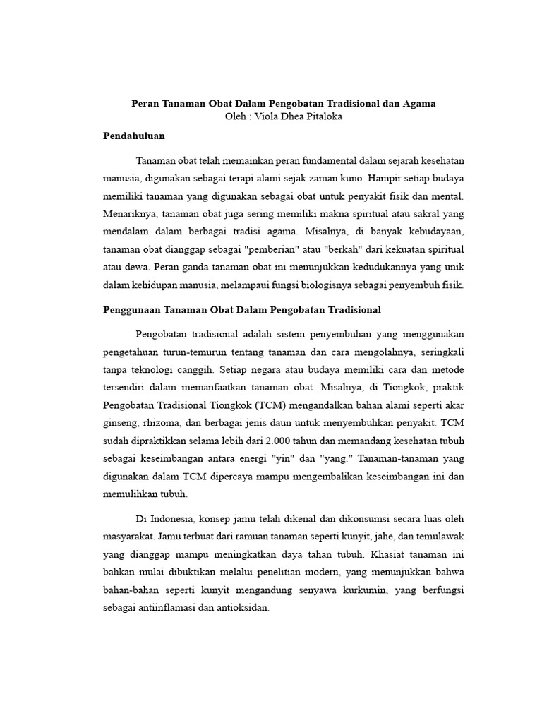 Viola Dhea Pitaloka - BC 24 - Peran Tanaman Obat Dalam Pengobatan ...