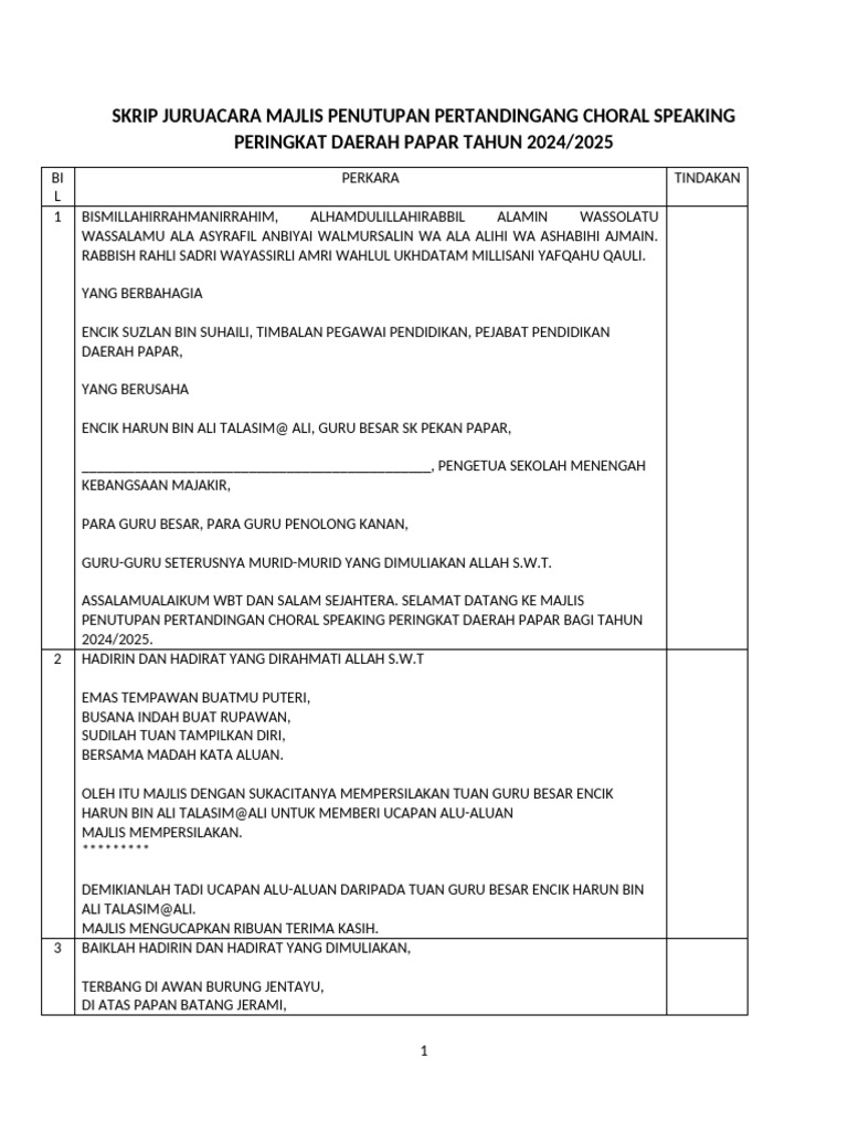 Teks MC Choral Speaking | PDF