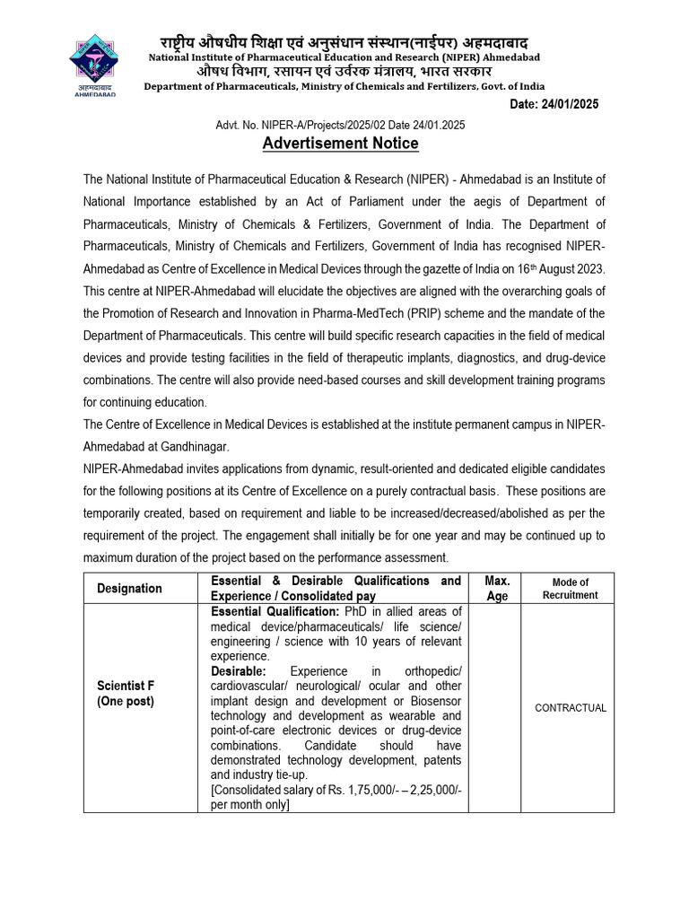 22-01-2025 CoE Final-Advt As RD | PDF | Engineering | Doctor Of Philosophy