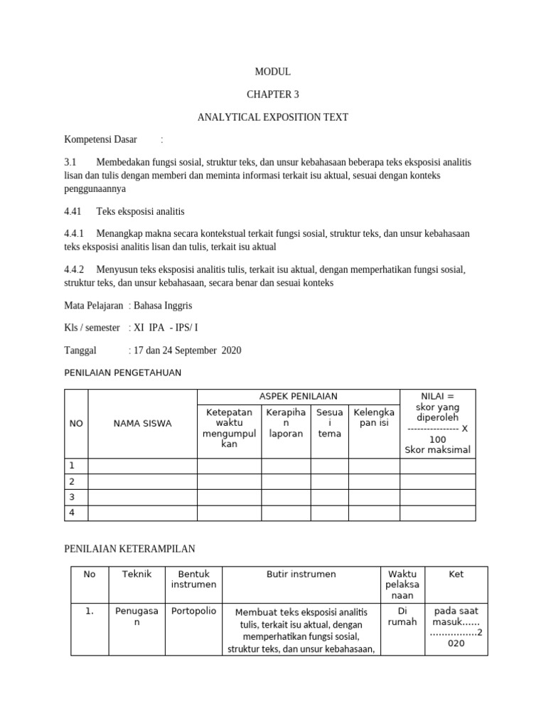 MODUL ENGLISH XI Chapter 3 | PDF