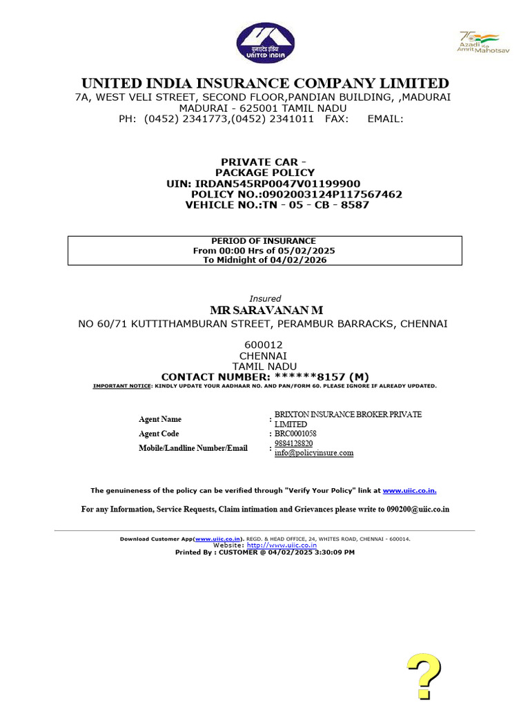 SARAVANAN CAR POLICY | PDF | Insurance | Deductible