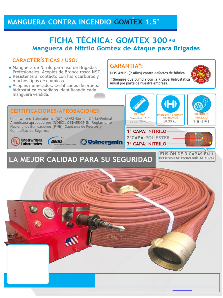 FICHA TECNICA MANGUERA GOMTEX 1.5 Pulgadas | PDF