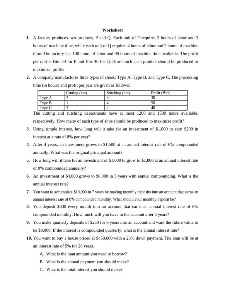 Work Sheet | PDF