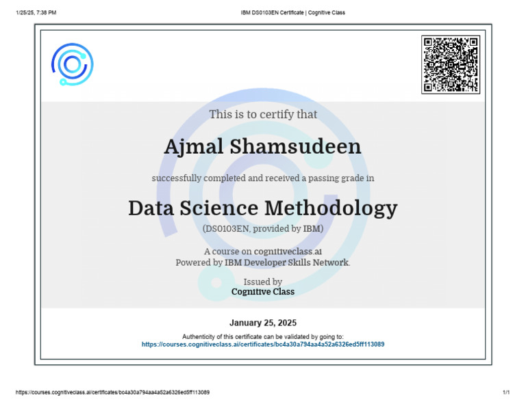 IBM Data Science Methodology Certificate | PDF
