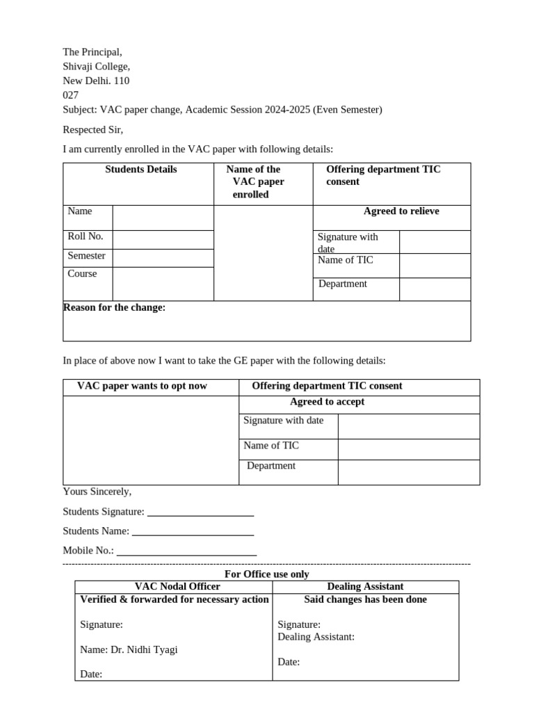 Draft VAC paper change proforma copy | PDF