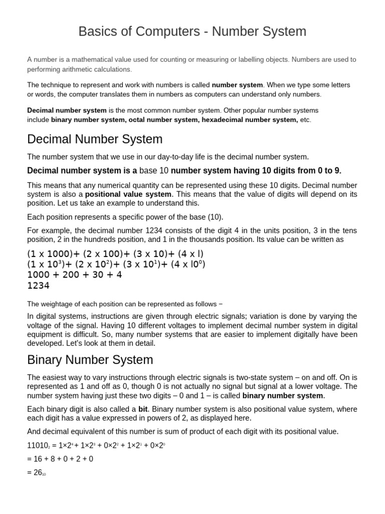 NUMBER SYSTEM | PDF | Byte | Computing