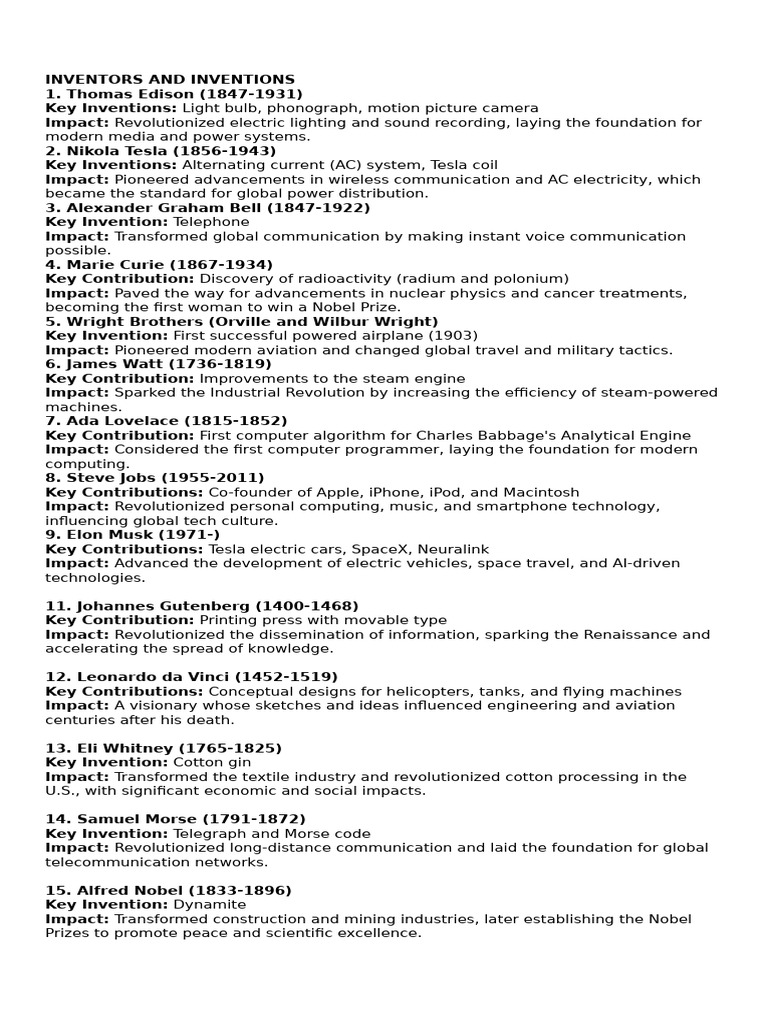 Inventors and Inventions | PDF | Engines | Telecommunications