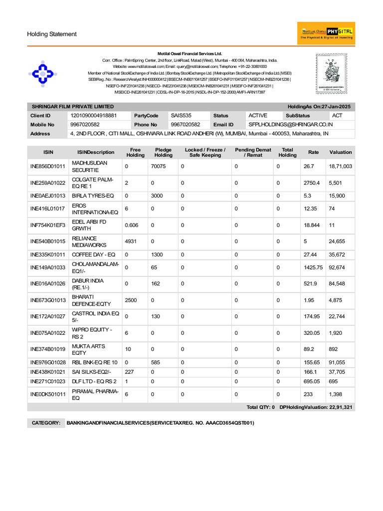 HoldingReport 27012025065052 | PDF
