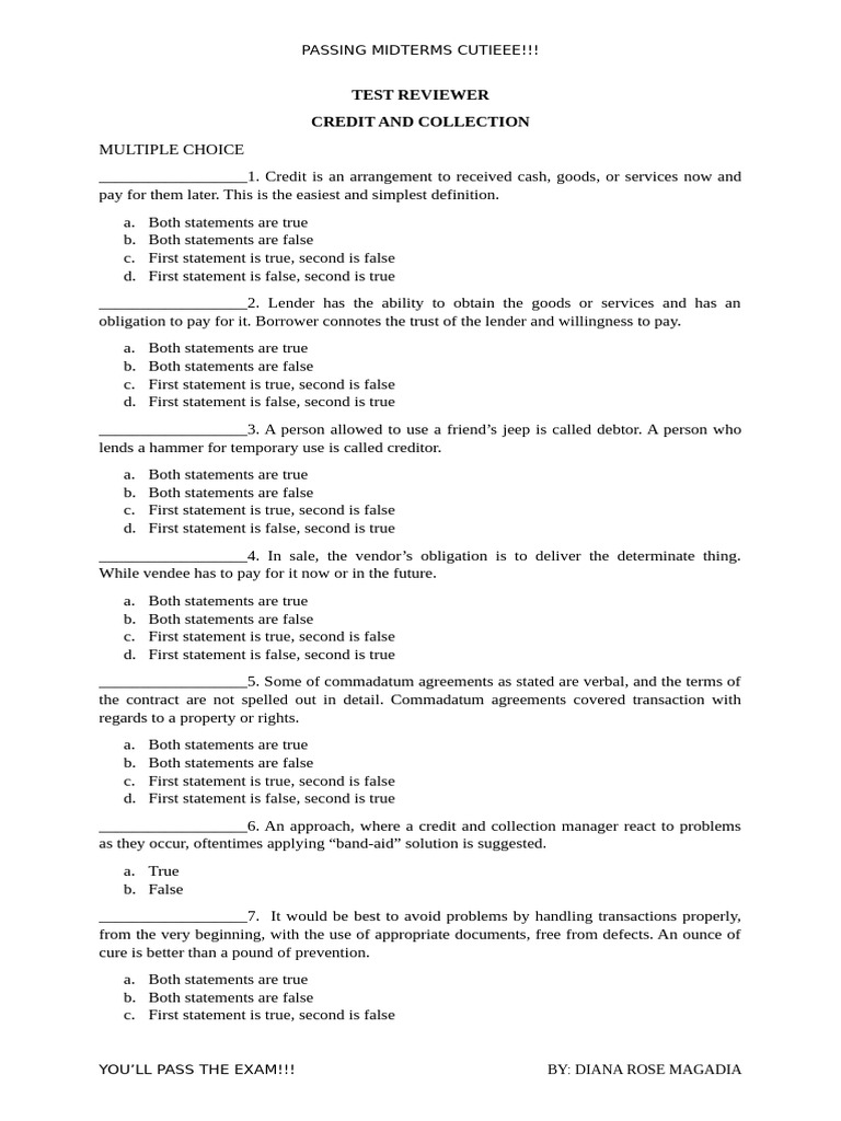 Credit and Collection Test Review | PDF | Finance & Money Management ...