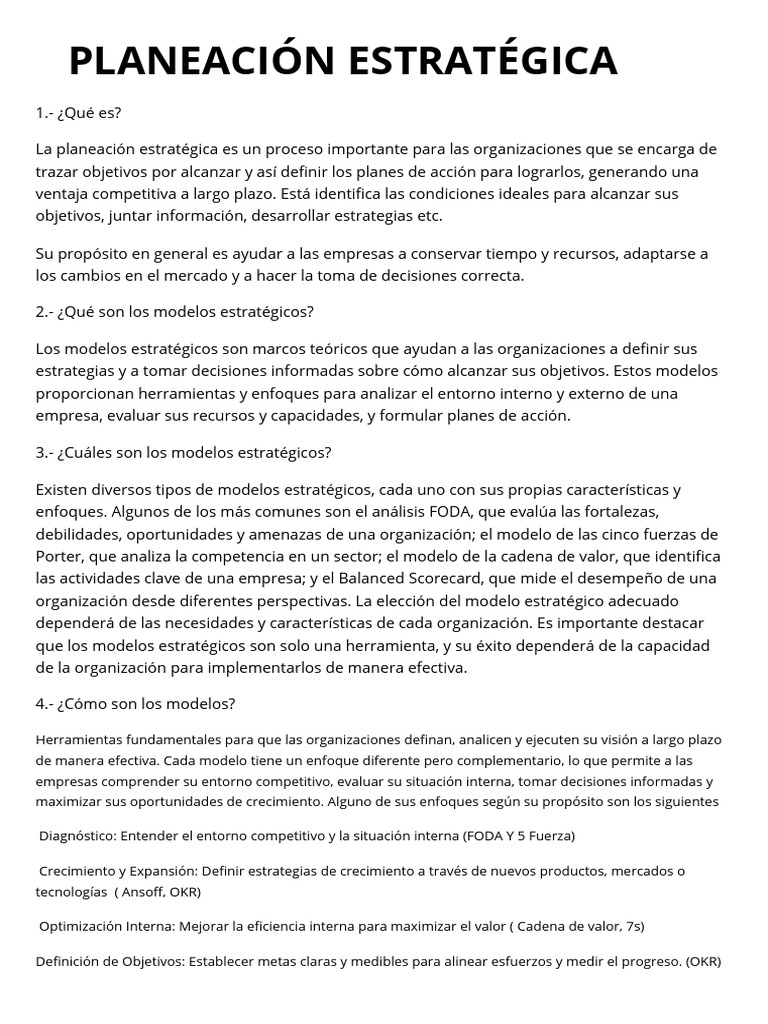Modelos de Gestión Estrategica - 20250205 - 000023 - 0000 | PDF | Planificación | Análisis FODA