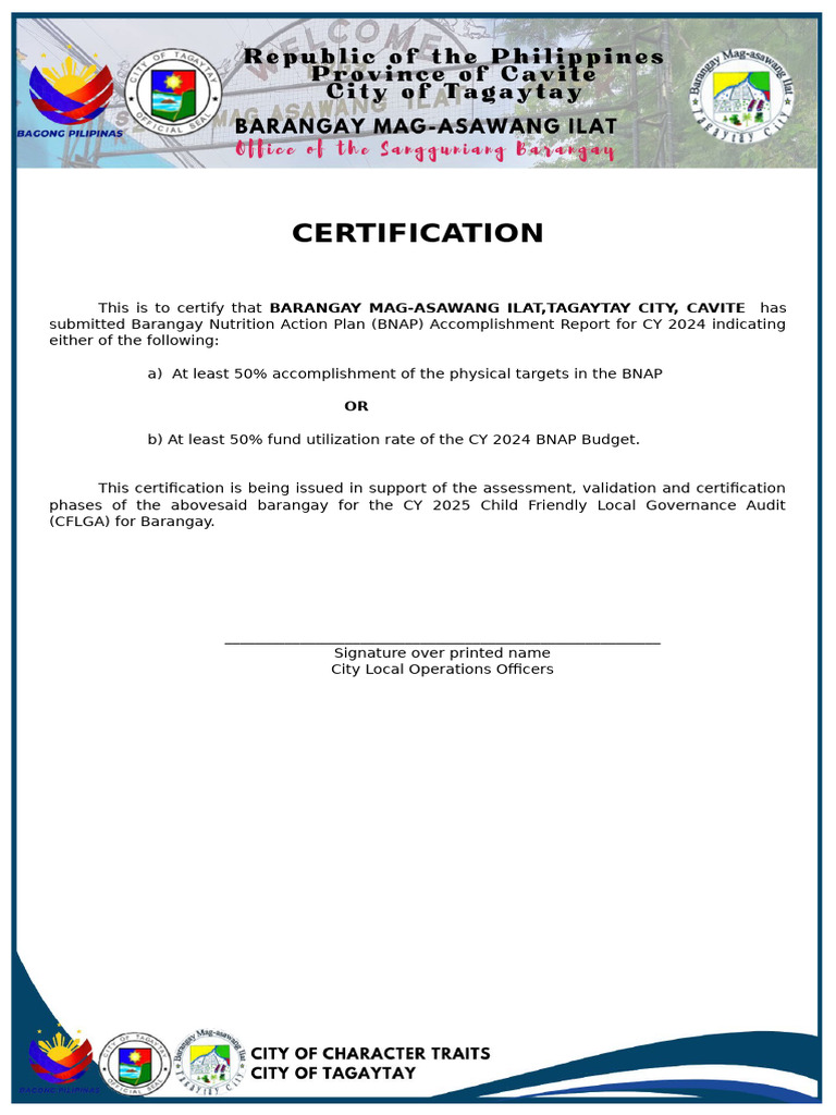 Certification of Bnap Submission | PDF