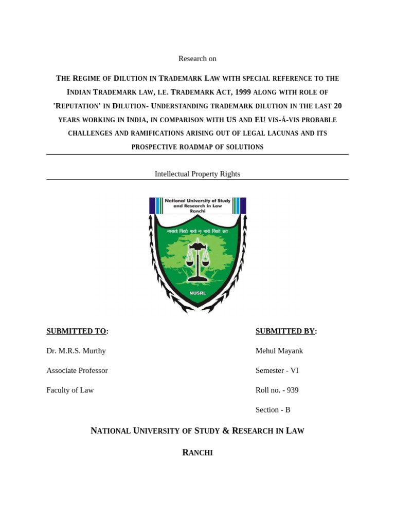 939 - Mehul Mayank - IPR | PDF | Trademark | Trademark Dilution