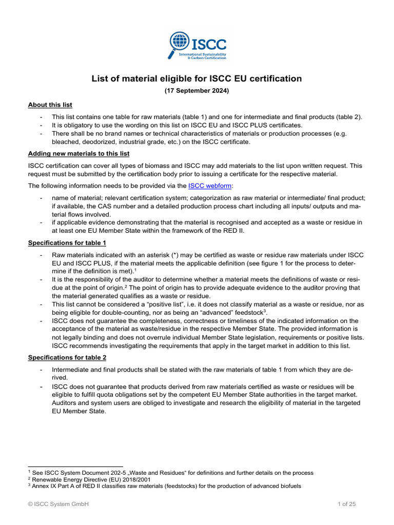 ISCC EU Certification Material List | PDF | Cereals | Waste