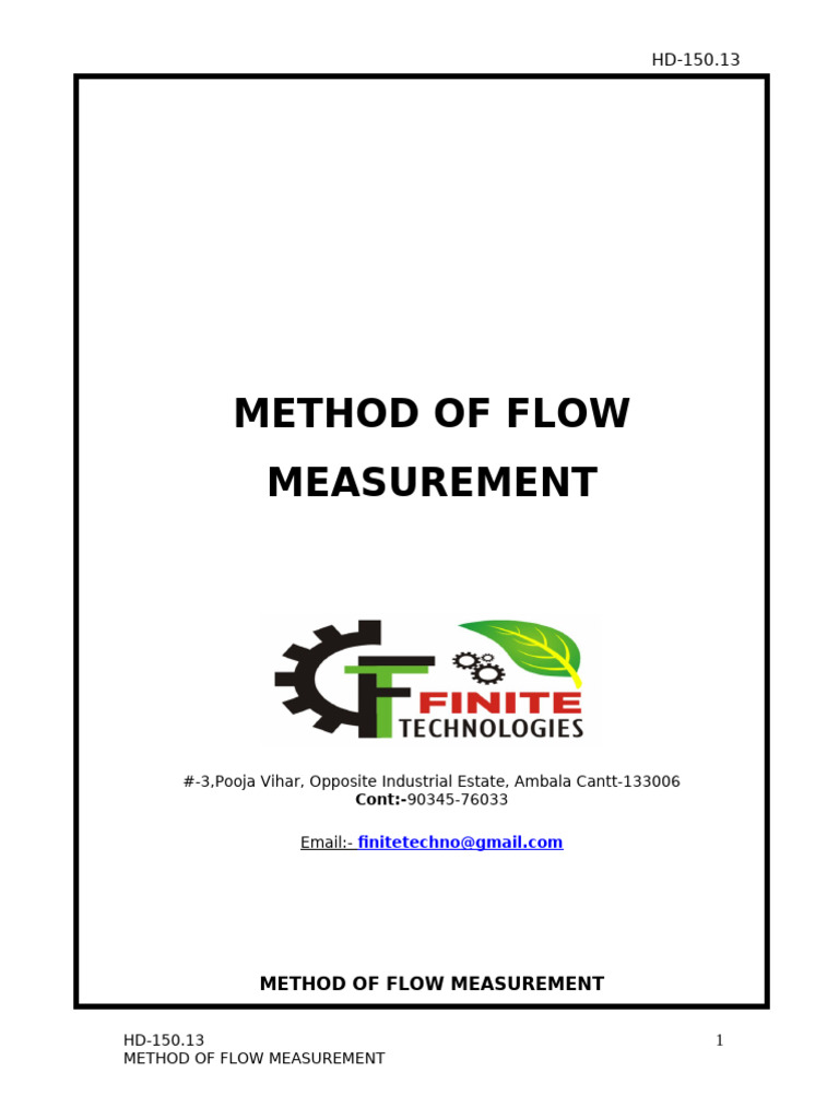 METHOD OF FLOW MEASUREMENT | PDF | Flow Measurement | Buoyancy