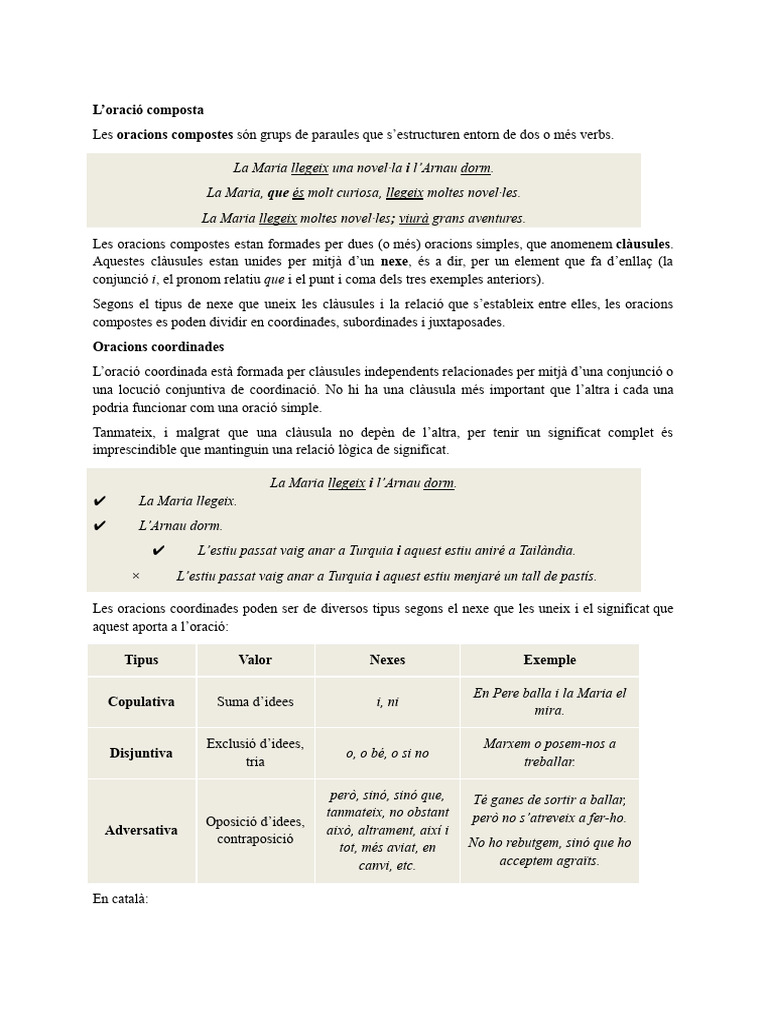 L’Oració Composta 2nBAT | PDF