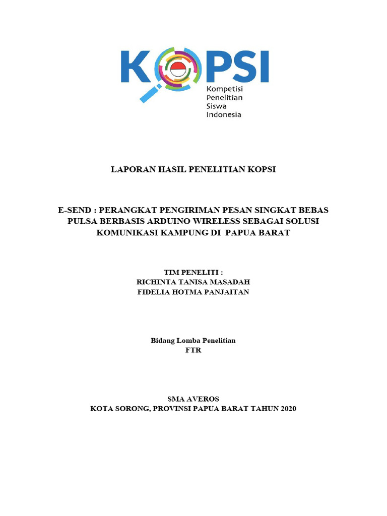 Laporan Hasil Penelitian Kopsi: Tim Peneliti: Richinta Tanisa Masadah ...
