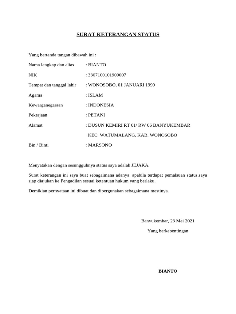 Surat Keterangan Status | PDF