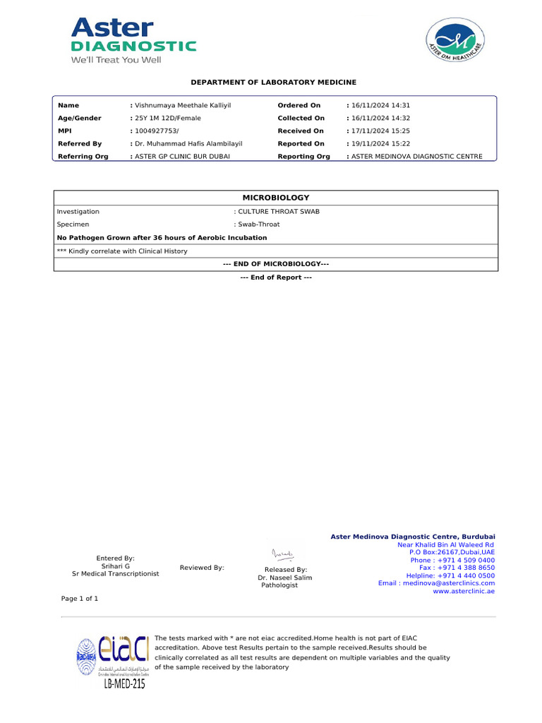 Lab Report 20699358 20241121011634 | PDF | Pathology | Health Sciences