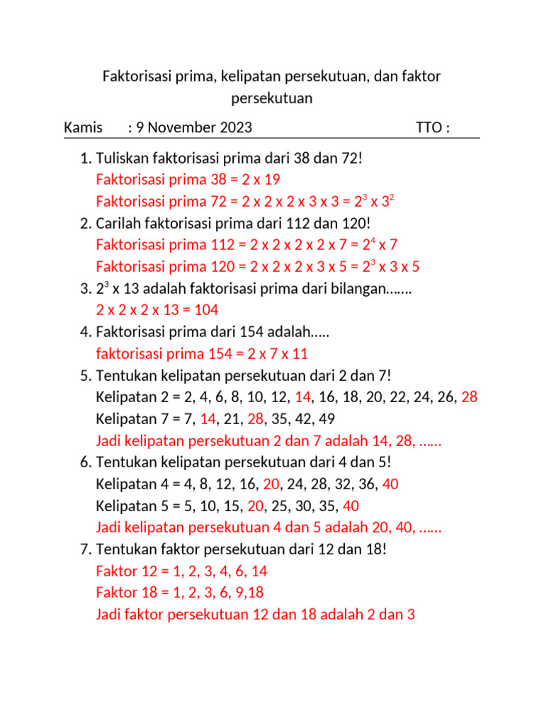 Faktorisasi Prima, Kelipatan Persekutuan Dan Faktor Persekutuan | PDF