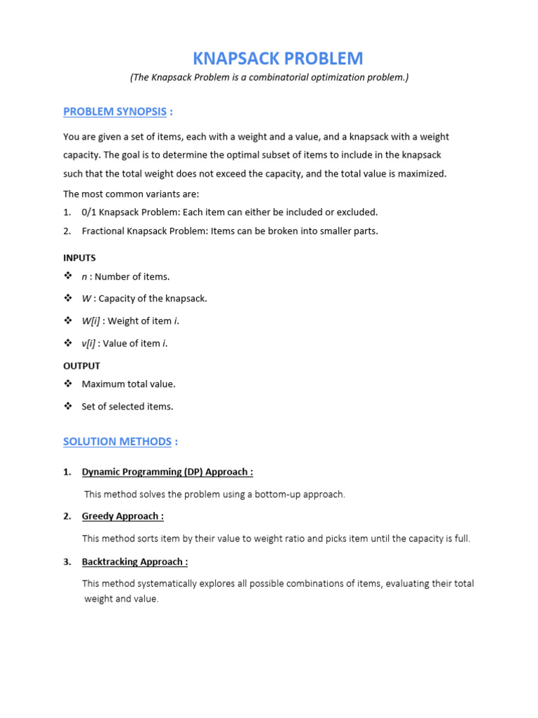 Knapsack 1 | PDF