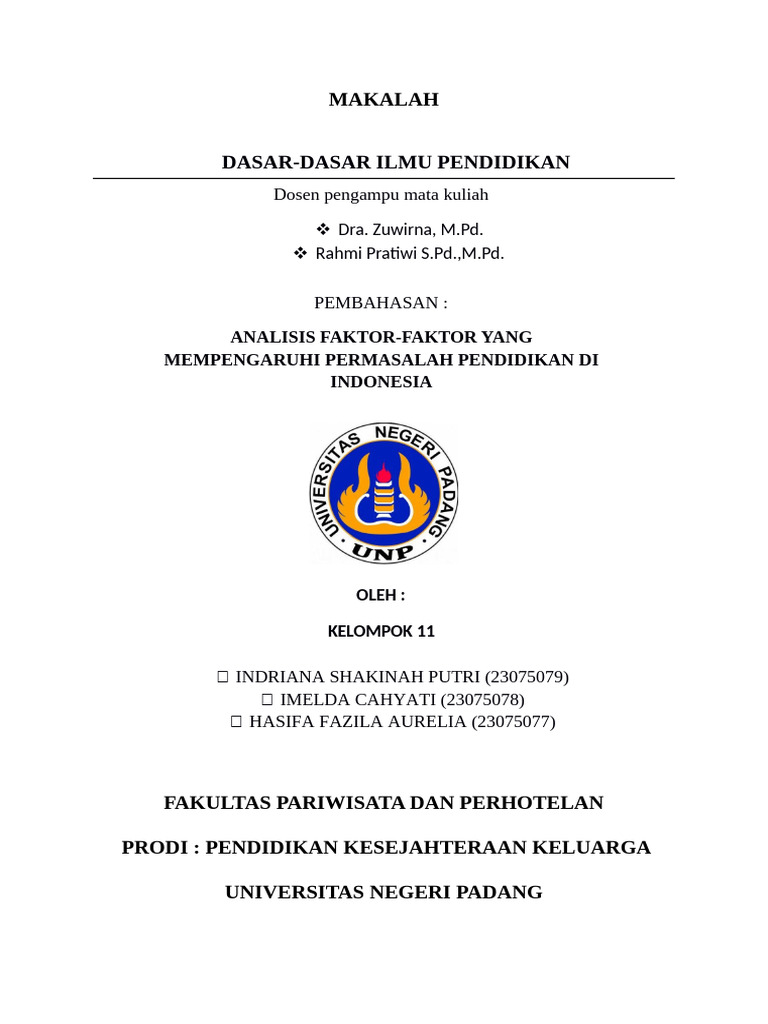 Makalah ddip faktor faktor yang mempengaruhi permasalahan pendidikan diindonesia | PDF