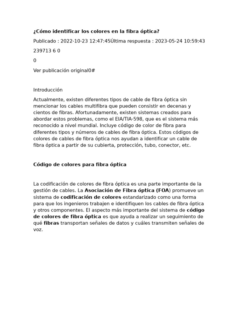 Identificación de colores en fibra óptica | PDF | Fibra óptica ...