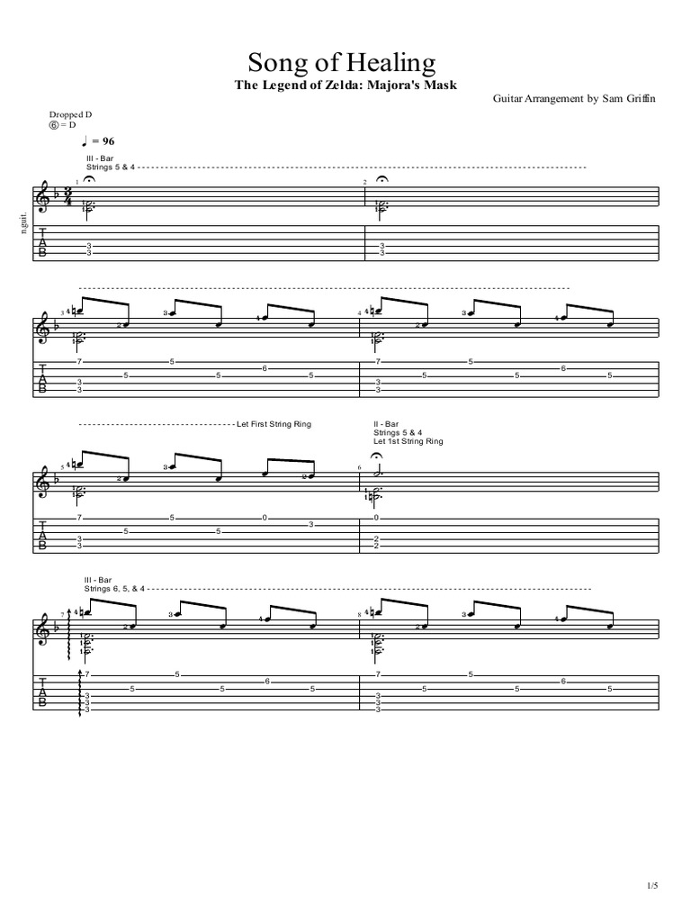 Song of Healing Guitar Tabs | PDF | Nintendo Franchises | Nintendo
