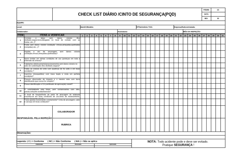 Check List - Cinto de Segurança | PDF
