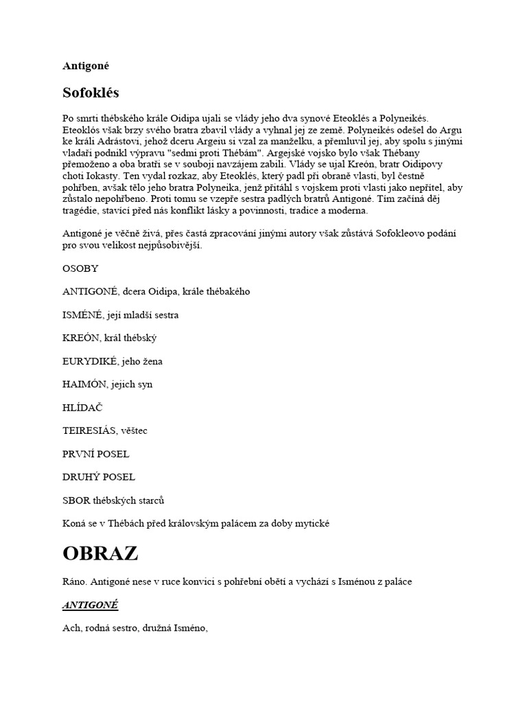 Sofoklés - Antigona Cz | PDF