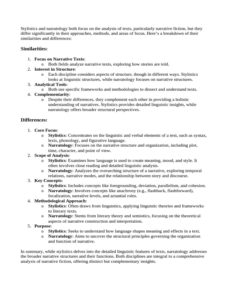 Stylistics and Narratology Both Focus On The Analysis of Texts | PDF ...