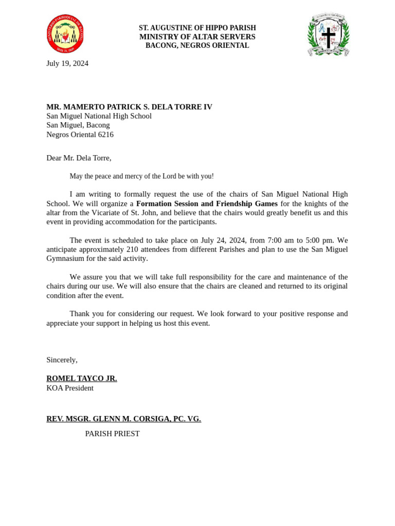 Letter of Intent to Brgy. Captain | PDF