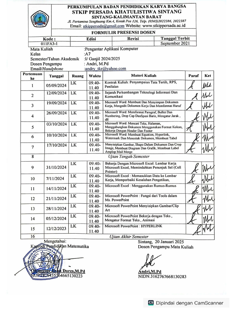 Presensi Dosen - Peng Apl Komp - A7 | PDF