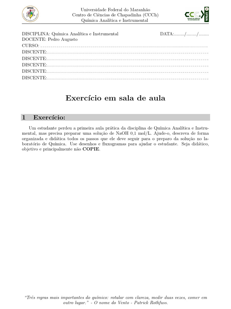 Química Analítica Exercício Extra | PDF
