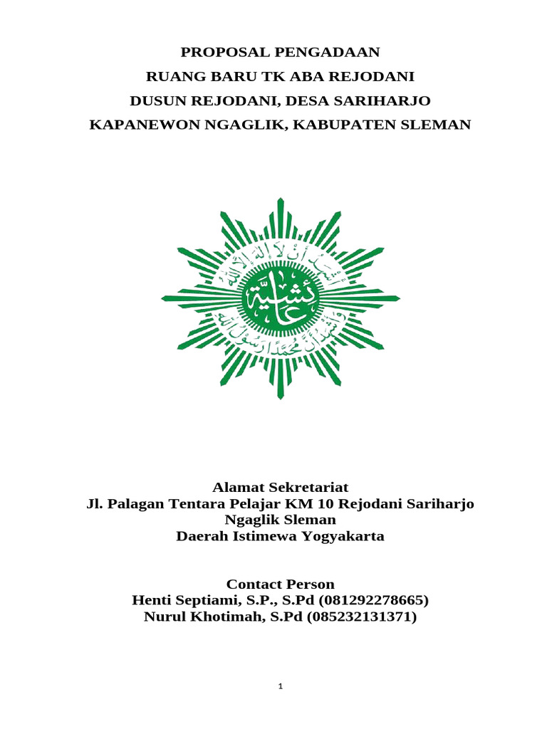 PROPOSAL RUANG BARU TK ABA REJODANI | PDF