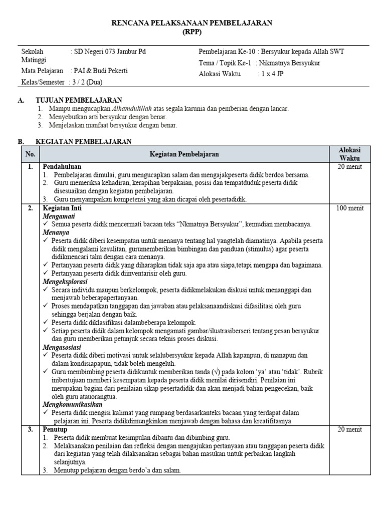RPP Pai Kelas Rendah | PDF